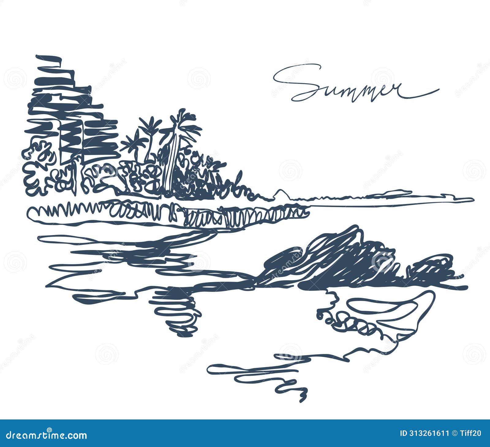 Seascape. the Seashore. Drawing with One Continuous Line. Vector ...