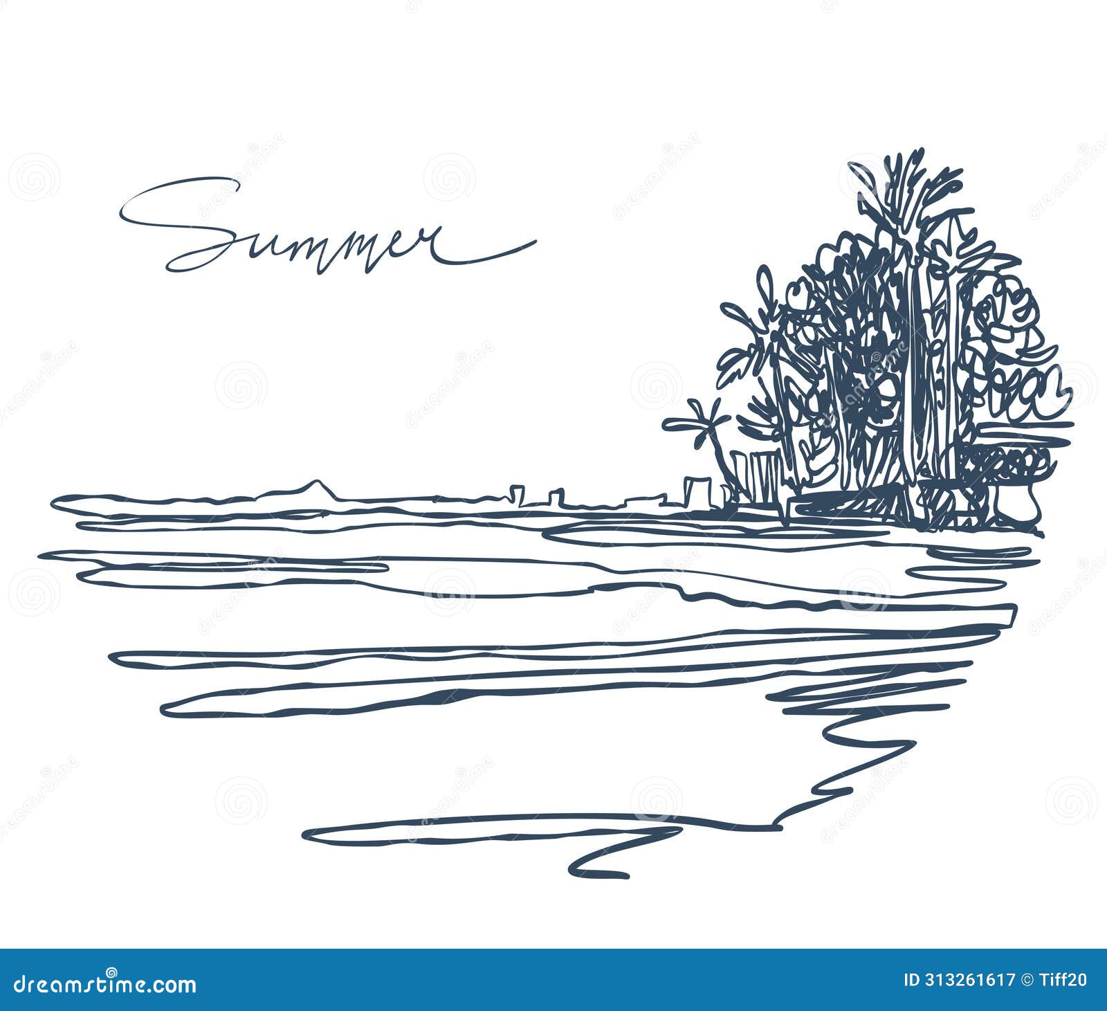 Seascape. the Seashore. Drawing with One Continuous Line. Vector ...