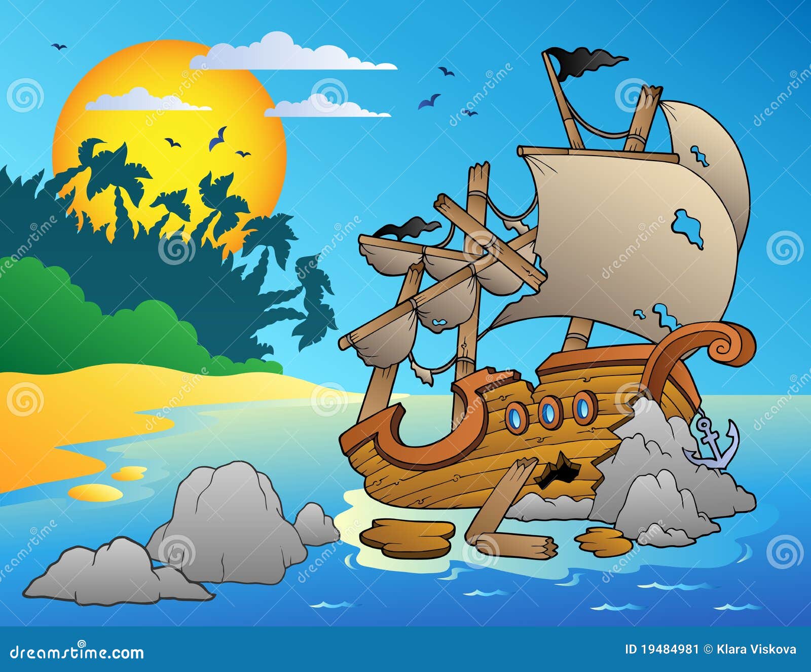Wood Shipwreck Icon Cartoon Vector. Old Ship | CartoonDealer.com #279257907