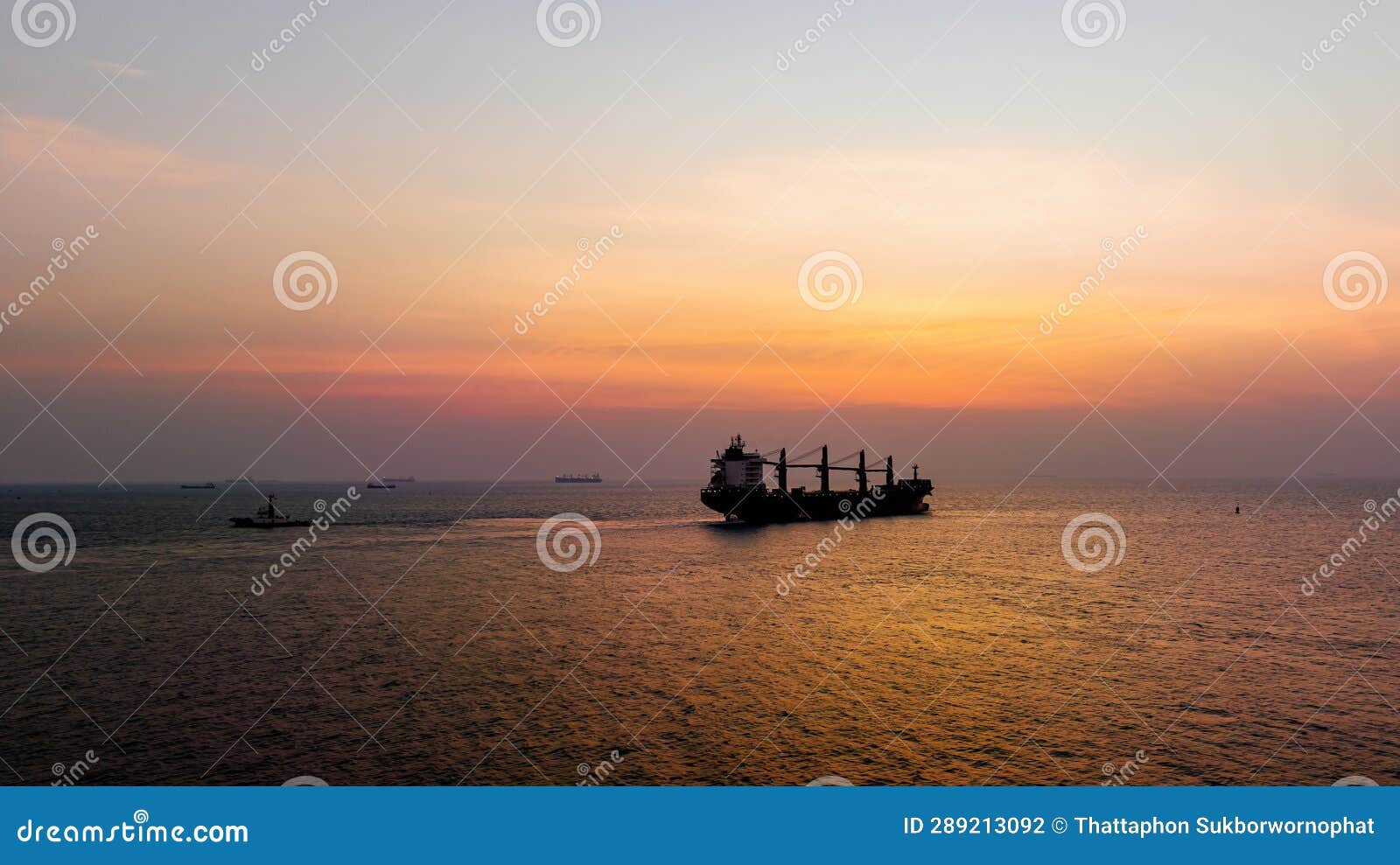 Silhouette Of A Container Ship On The Horizon, Seen Through The Mesh Of ...