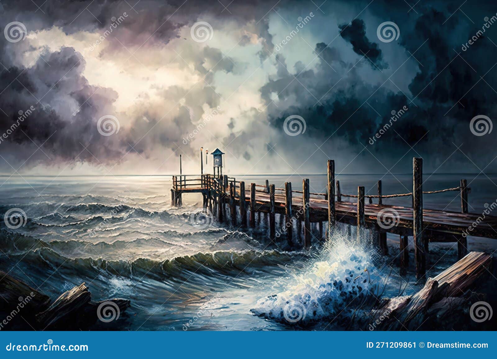 A Seascape a Small Jetty in Foreground Stock Illustration ...