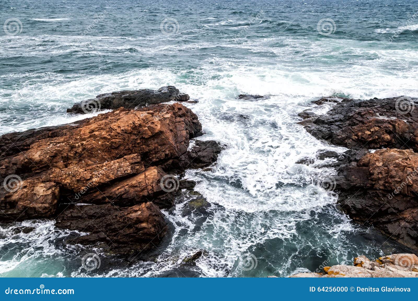 Seascape with Stormy Waves and Rocks Stock Photo - Image of calm ...