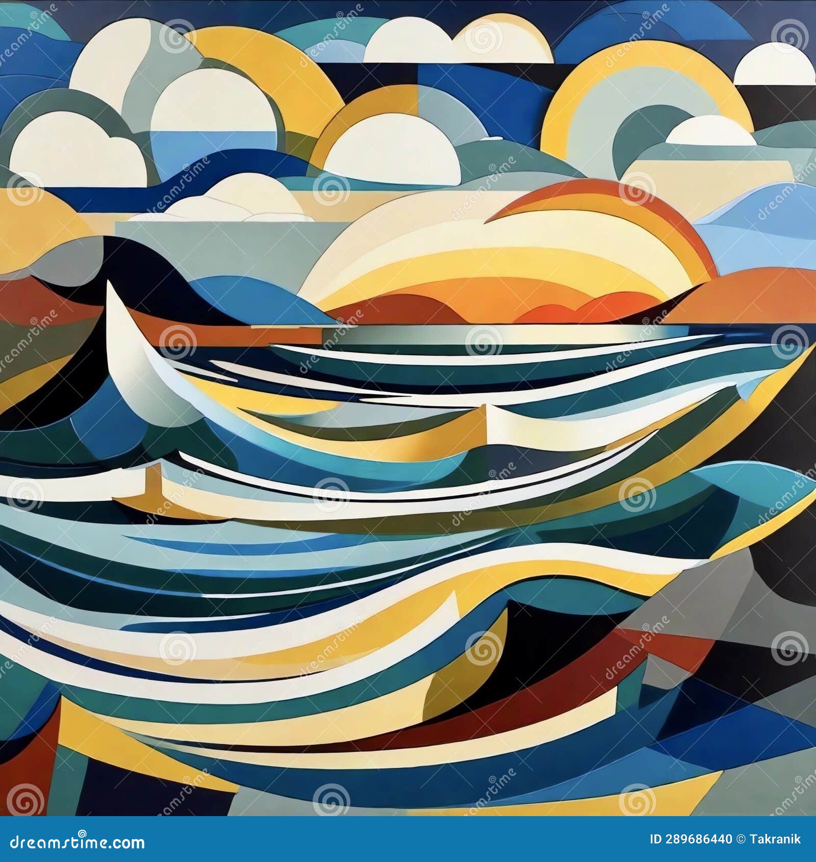 Seascape in the Style of Cubism Stock Illustration - Illustration of ...