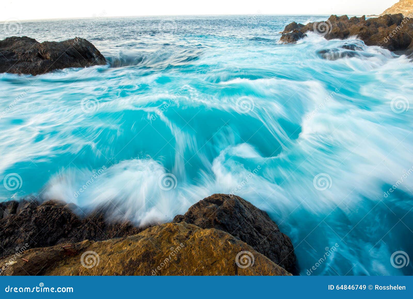 Seascape View on Rocky Coast with Waves Stock Image - Image of smooth ...