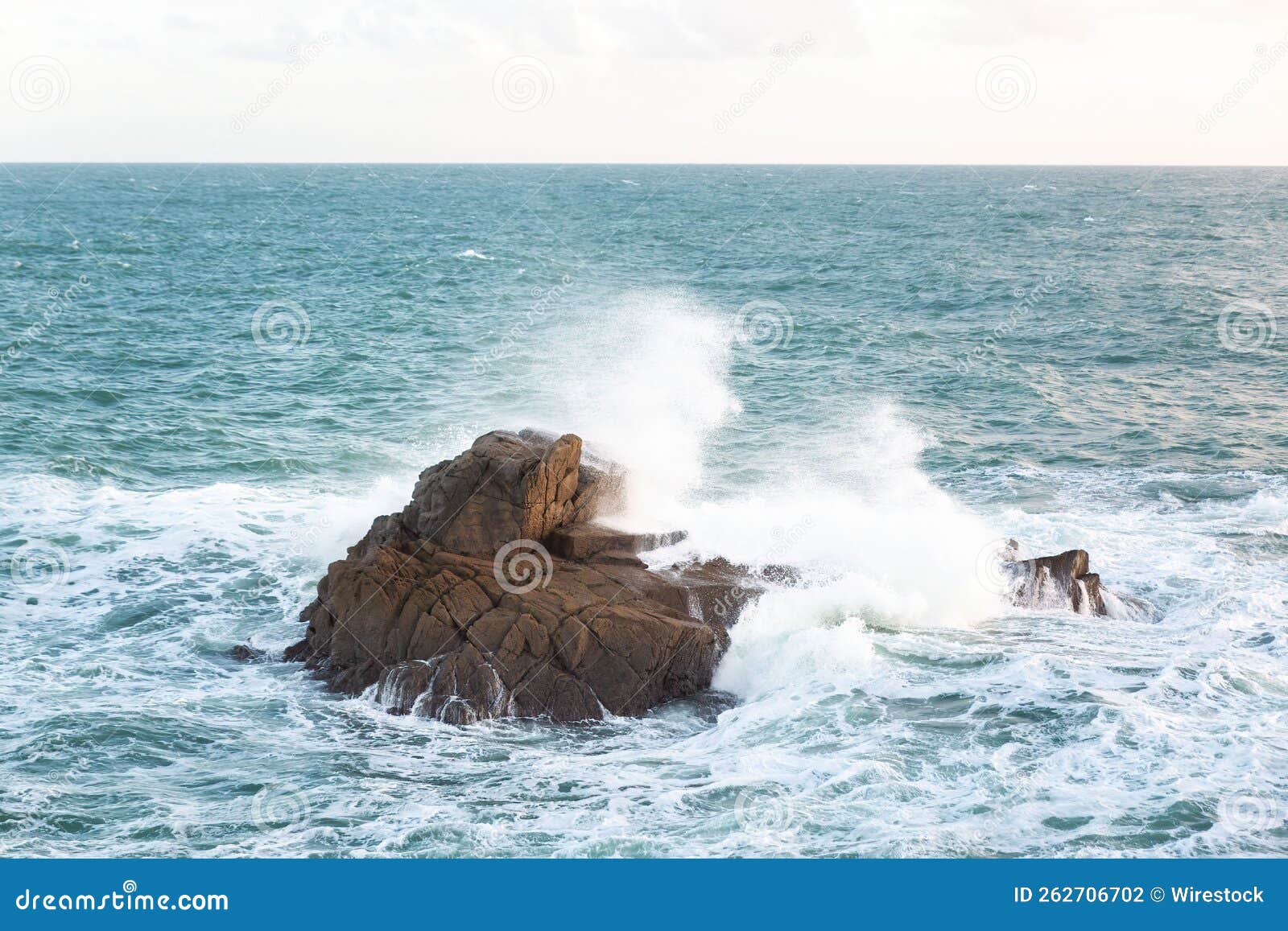 Seascape with Waves Crashing a Rock in a Water Stock Photo - Image of ...