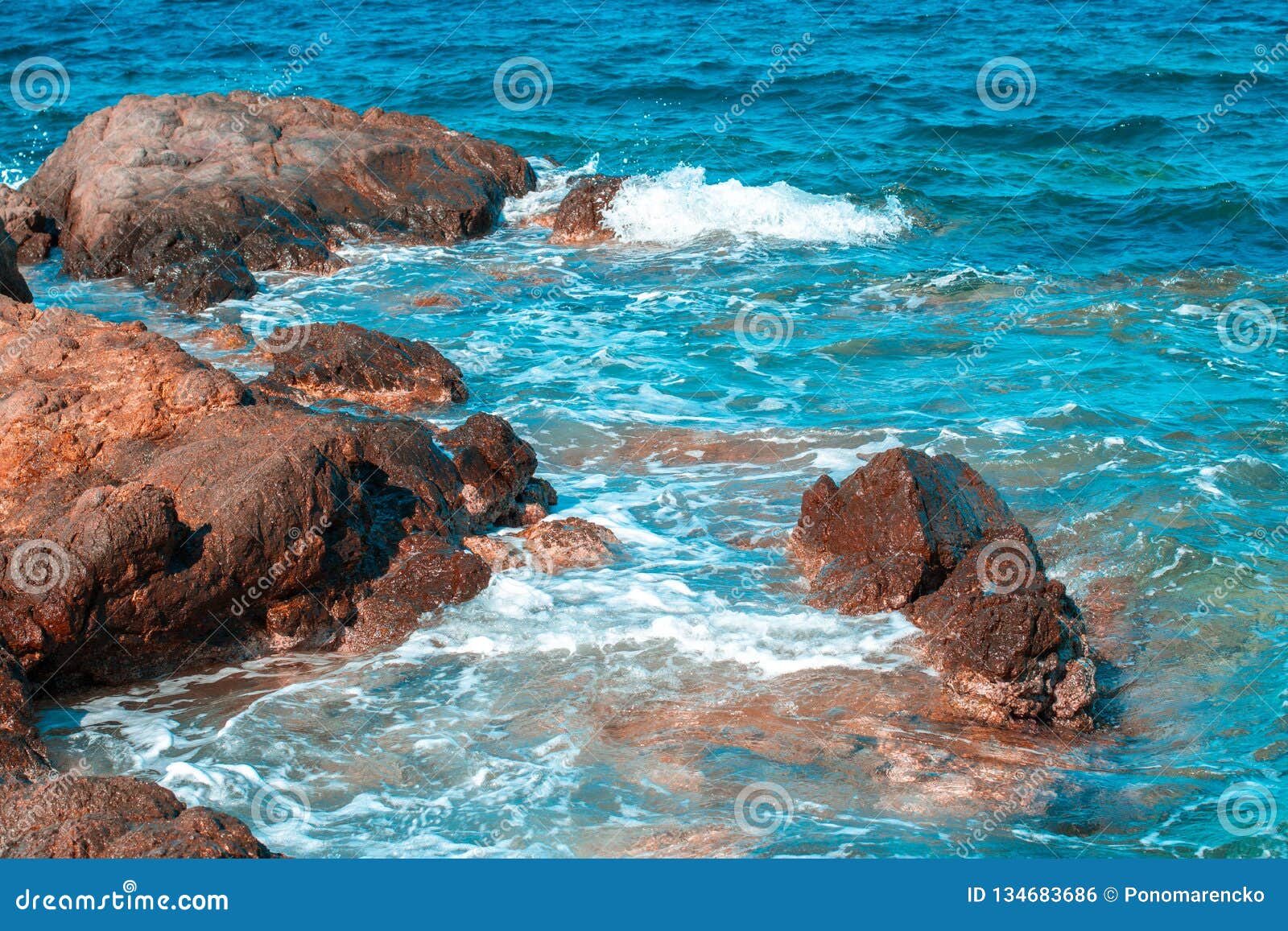 Seascape with Waves and Rocks Stock Photo - Image of background ...