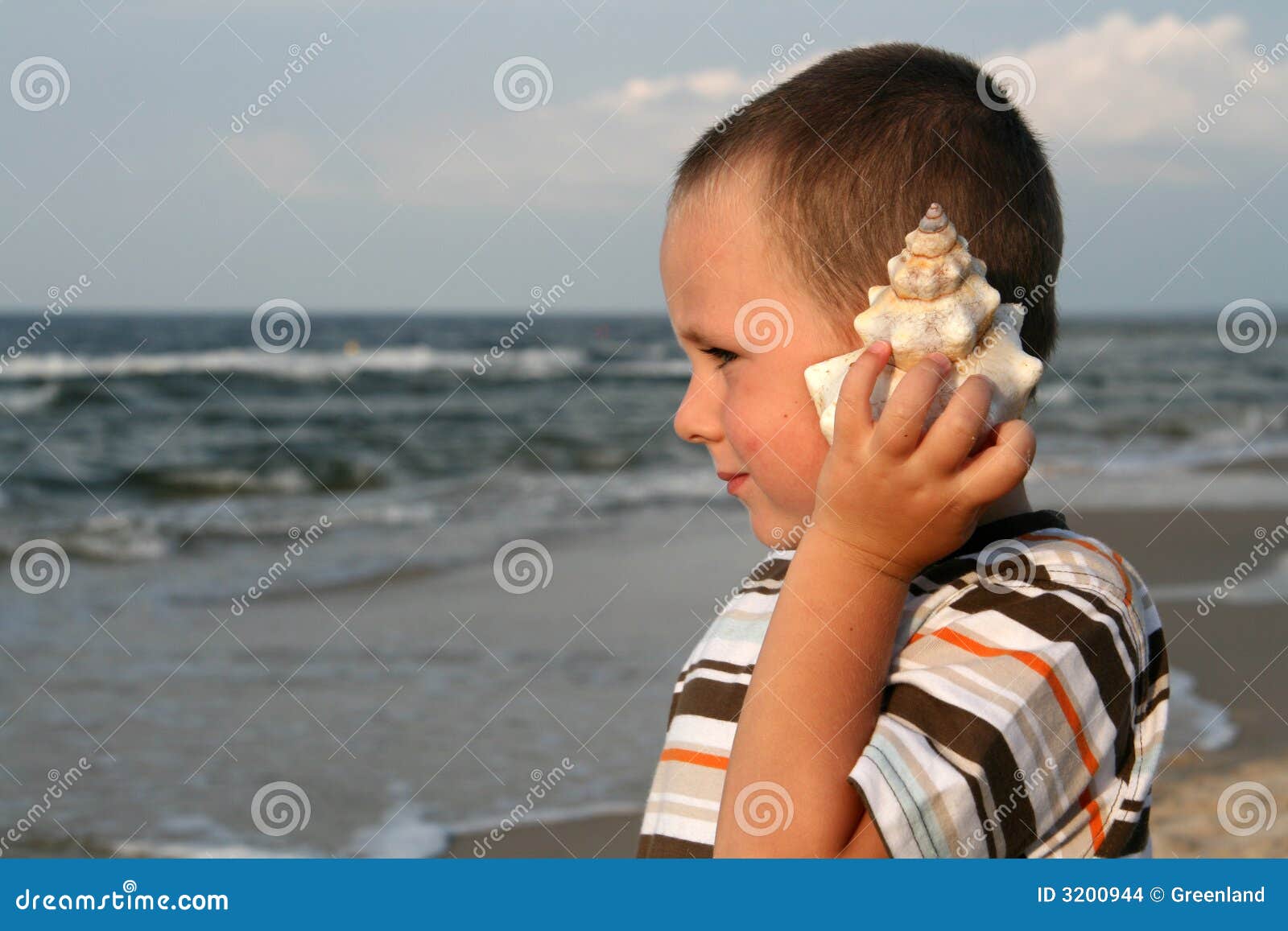 Children Listen Seashell Beach Stock Photos - Free & Royalty-Free Stock ...