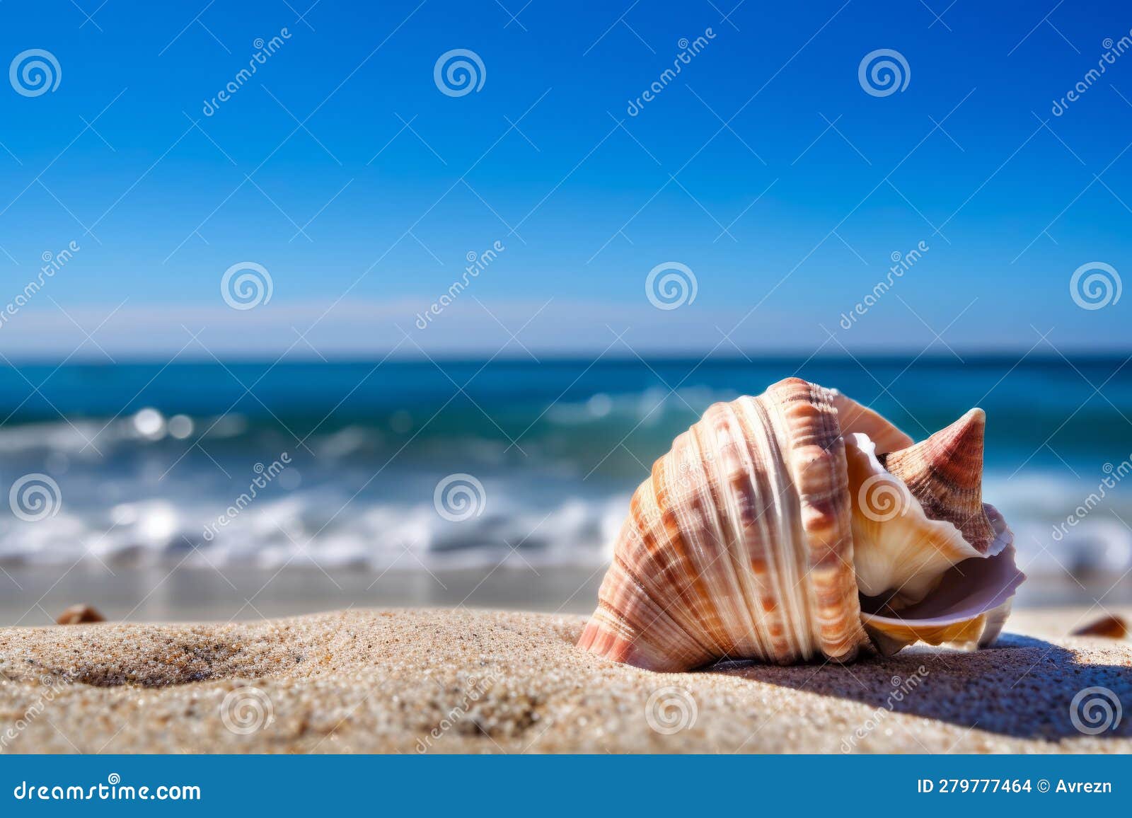 Seashell on the Beach Overlooking the Ocean and Blue Sky, Generative AI ...