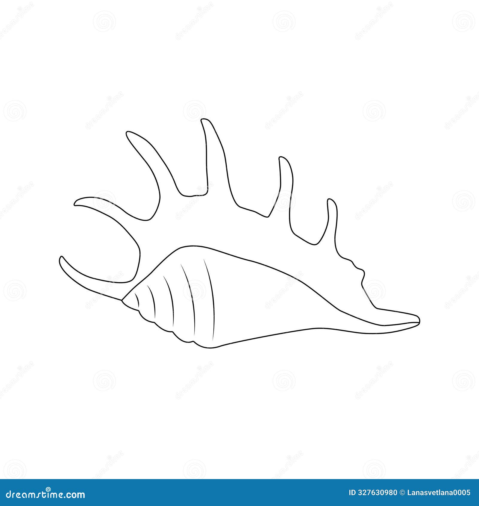 Seashell in Black Silhouette. Monochrome Outline Drawing. Vector ...