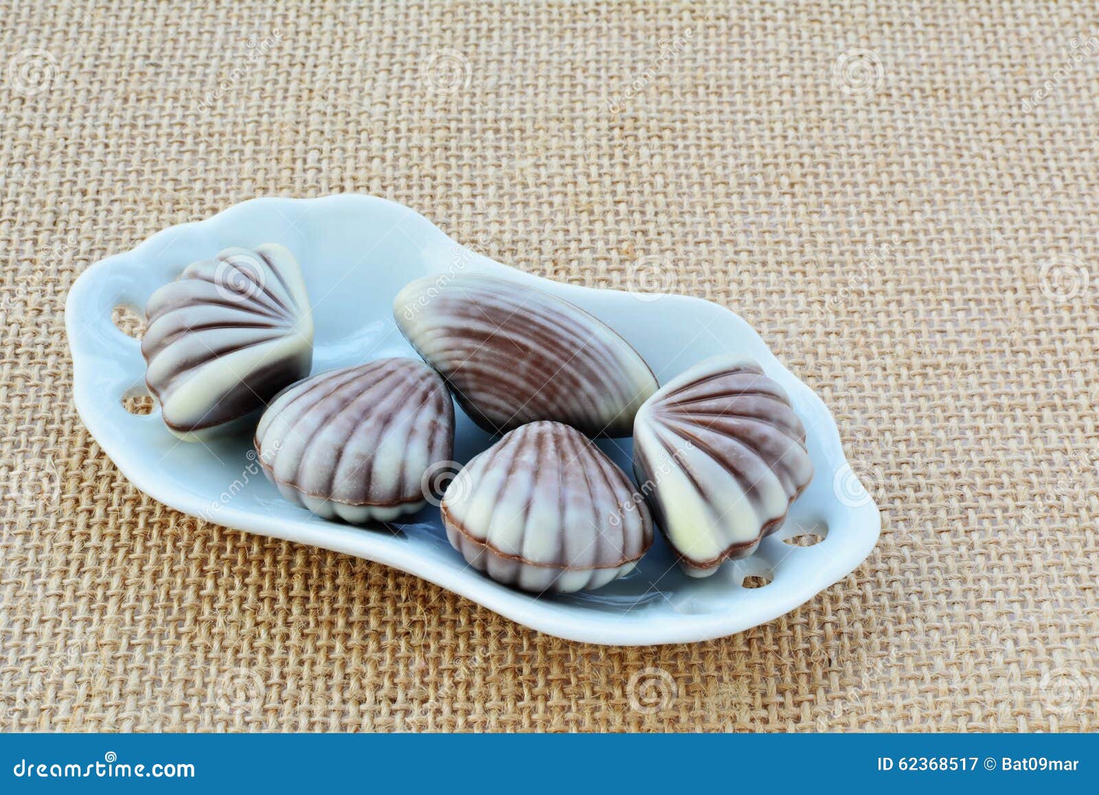 Seashell Chocolate Candies in White Porcelain Dish Stock Image - Image ...