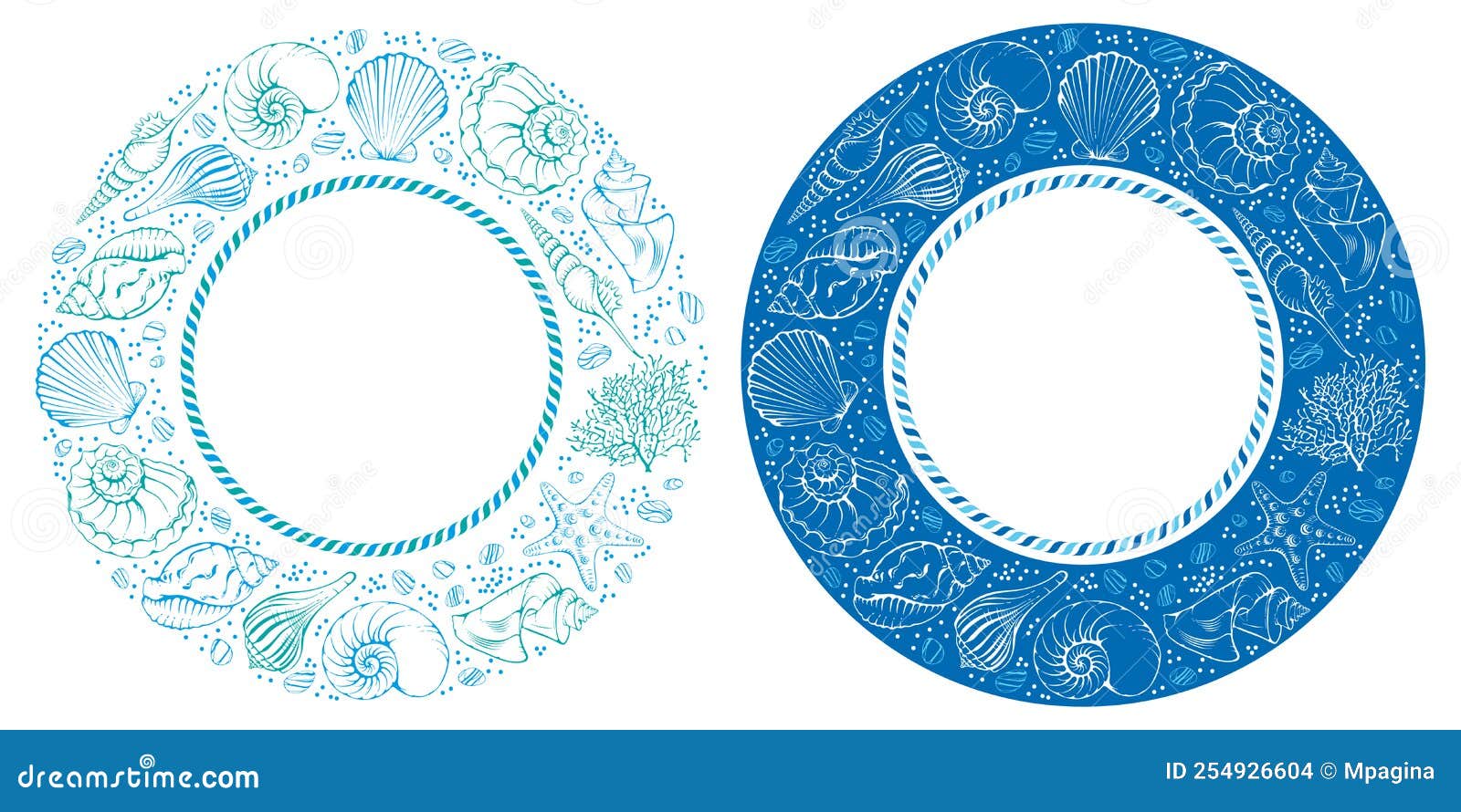 Seashell Circle Frame Set stock vector. Illustration of decor - 254926604