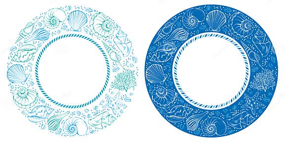 Seashell Circle Frame Set stock vector. Illustration of decor - 254926604