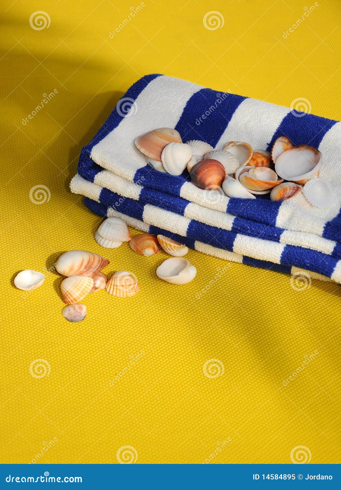 Seashell on the Color Towel Stock Image - Image of relax, grand: 14584895