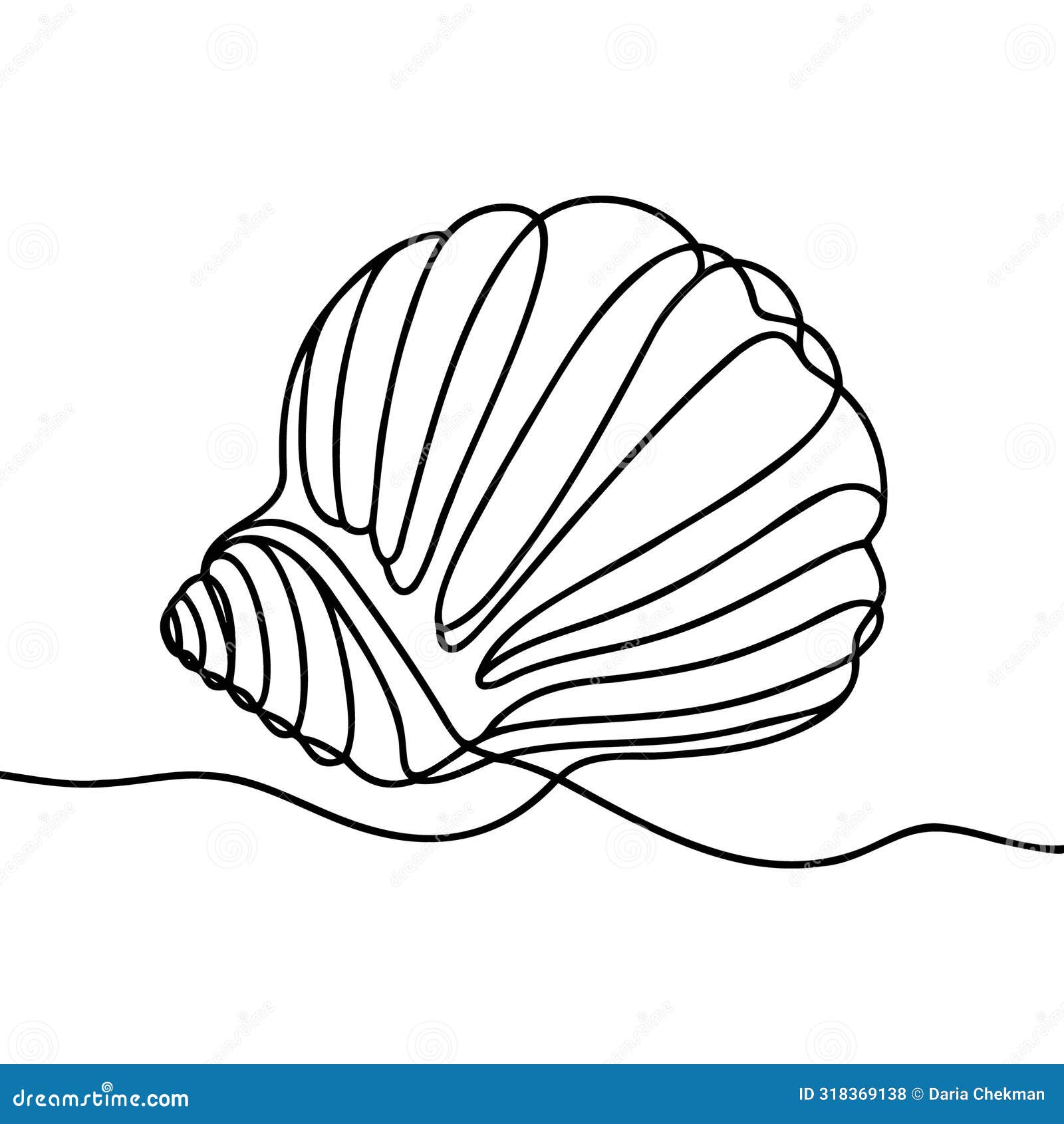 Seashell, Continuous One Line Drawing. Vector Minimalist Linear ...