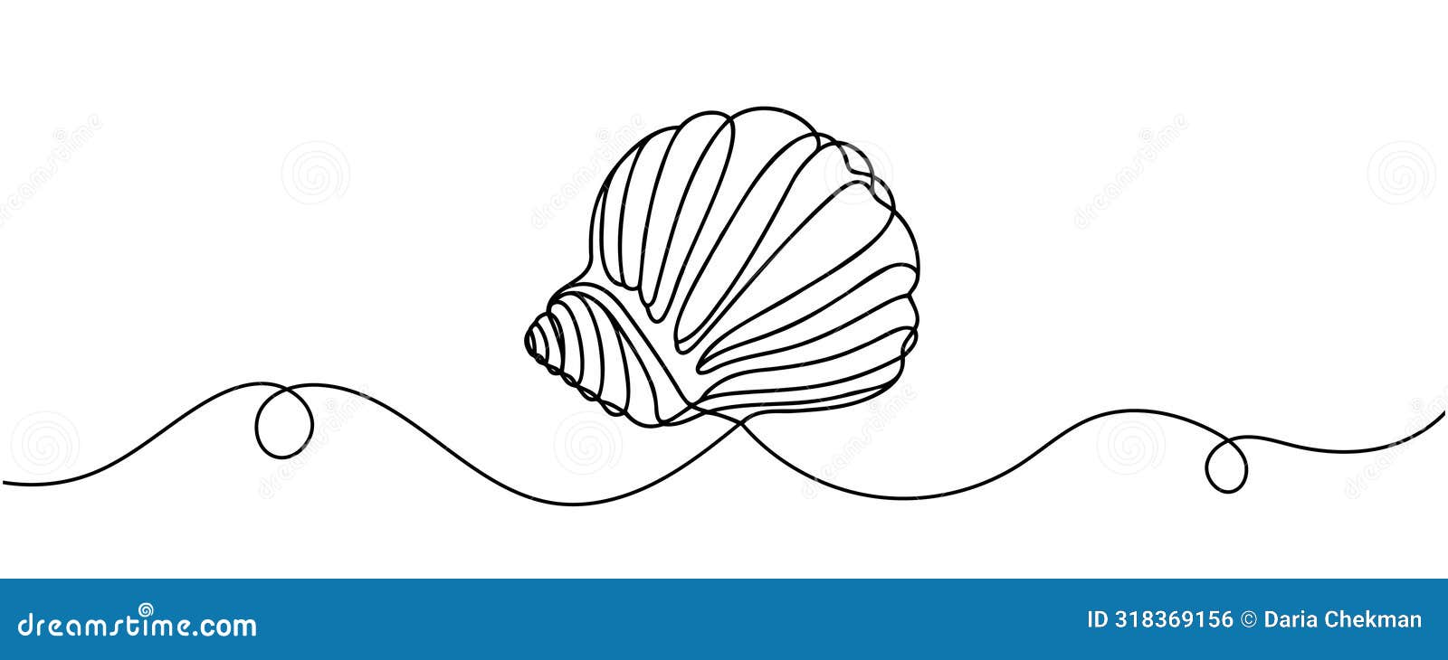 Seashell, Continuous One Line Drawing. Vector Minimalist Linear ...
