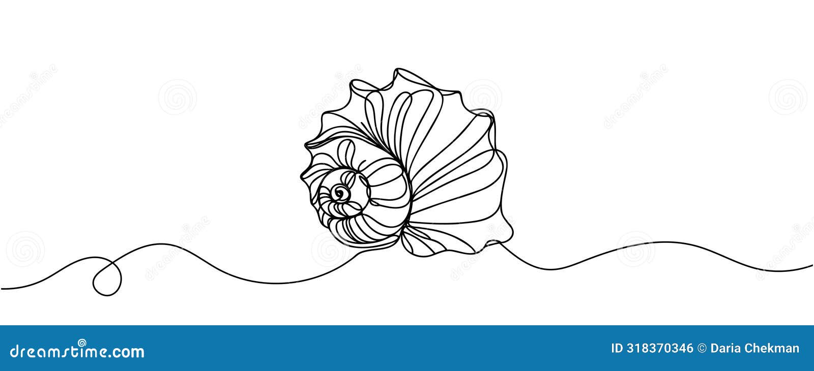 Seashell, Continuous One Line Drawing. Vector Minimalist Linear ...