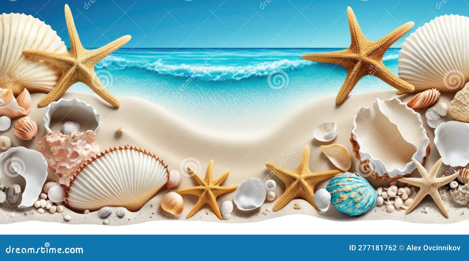 Seashell and Coral Banner on White Sand Beach for Invitations and ...