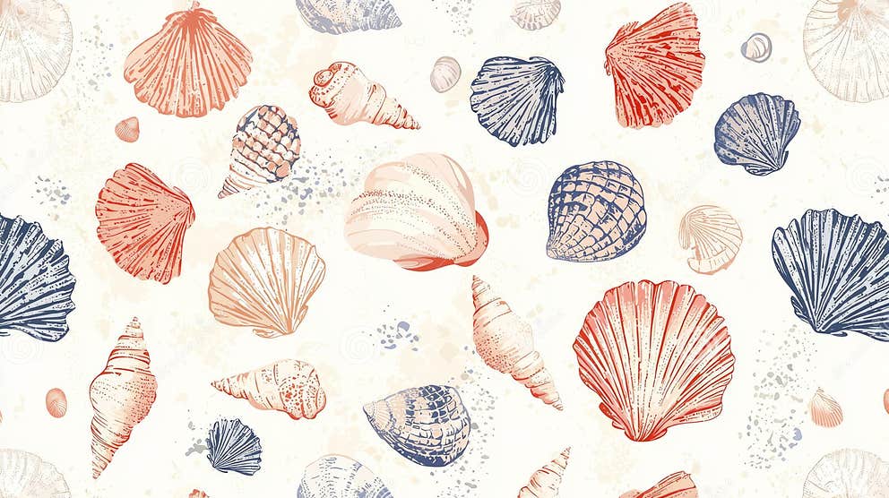 Seashell and Coral Patterns with Retro Coastal Style Stock Photo - Image of vintage, shore ...