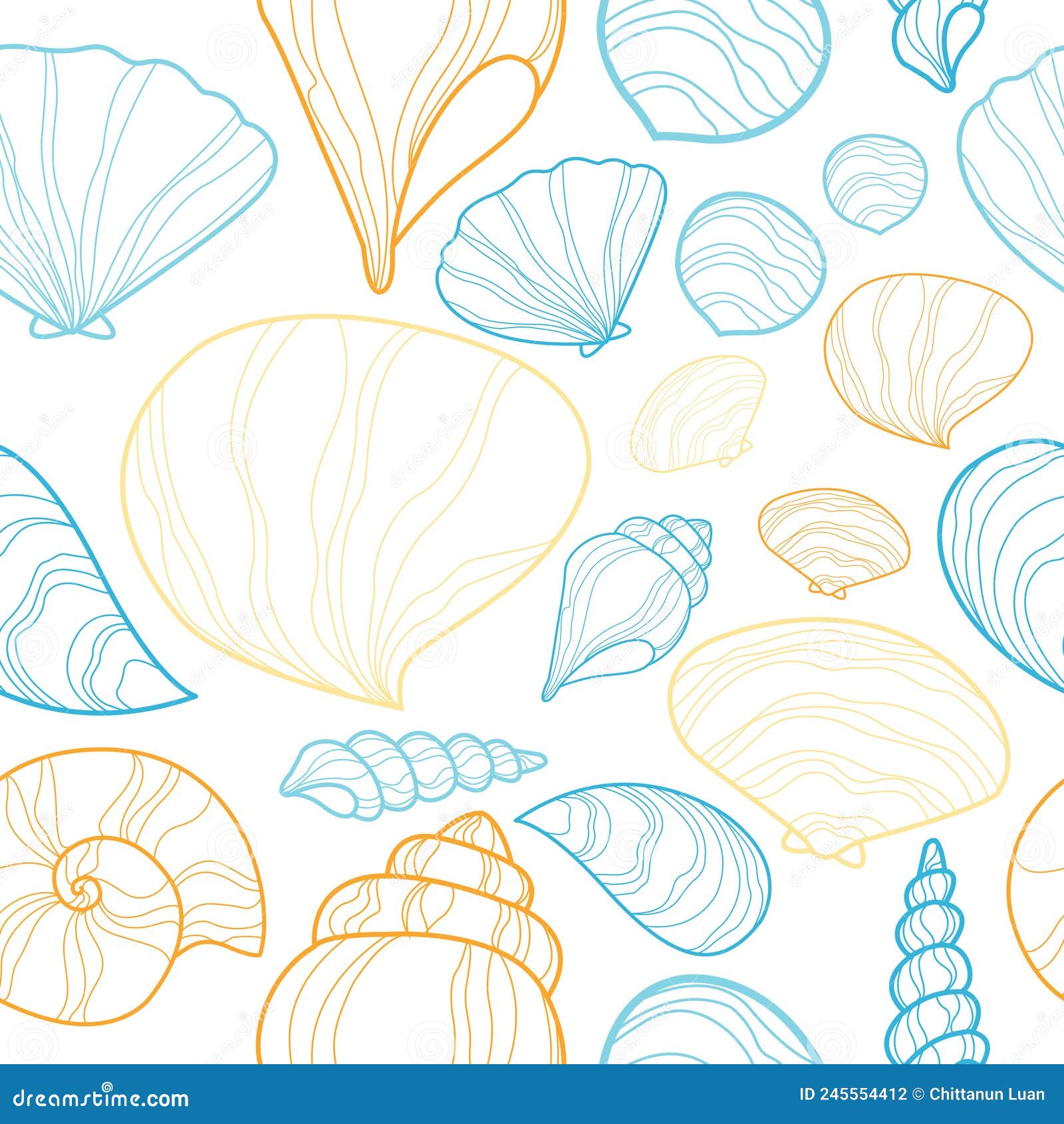 Seashell Doodle with Bubble Seamless Pattern Vector. Stock Vector ...