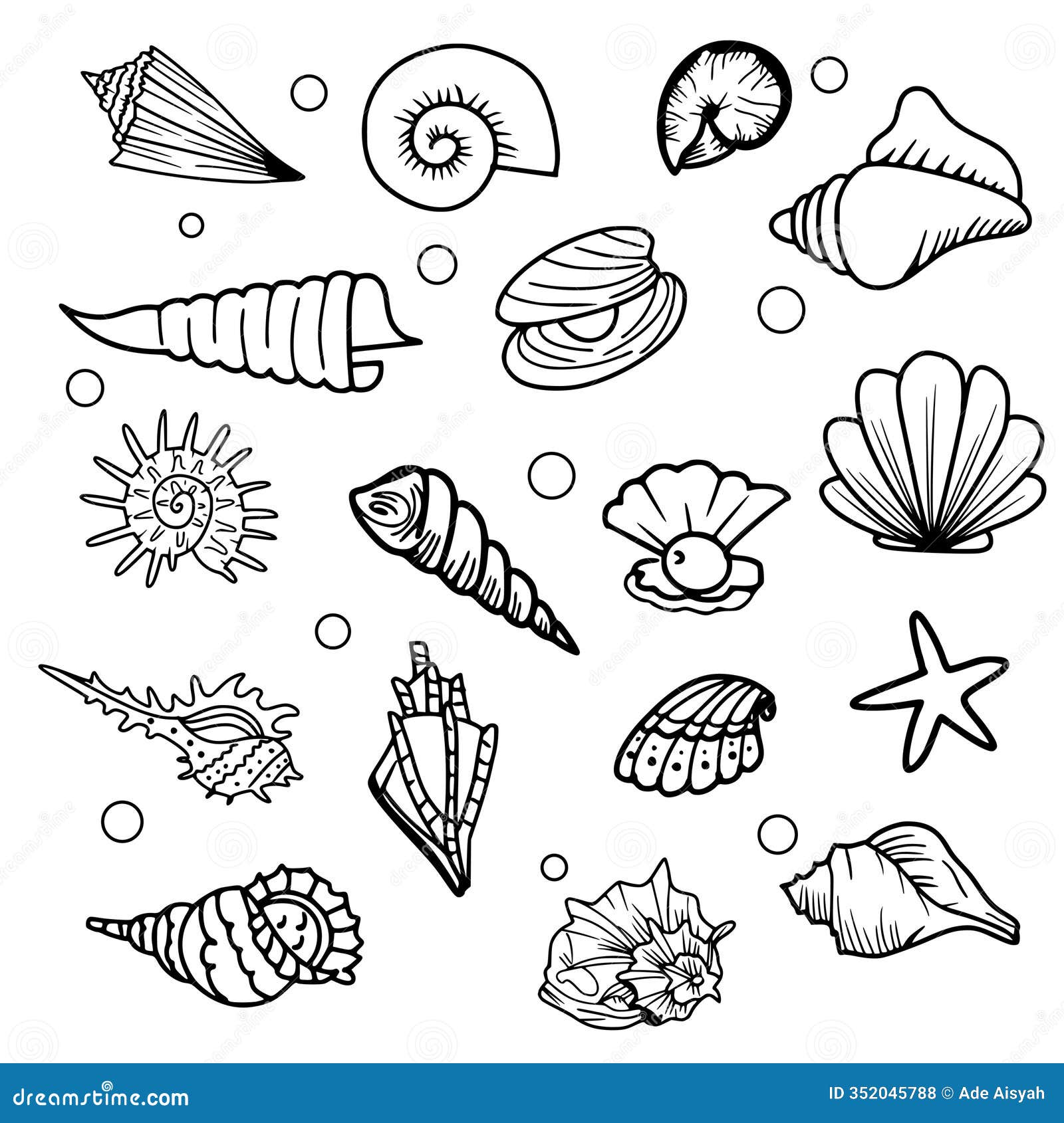 Seashell Doodle Clipart Element Bundles Vector Illustration Stock ...
