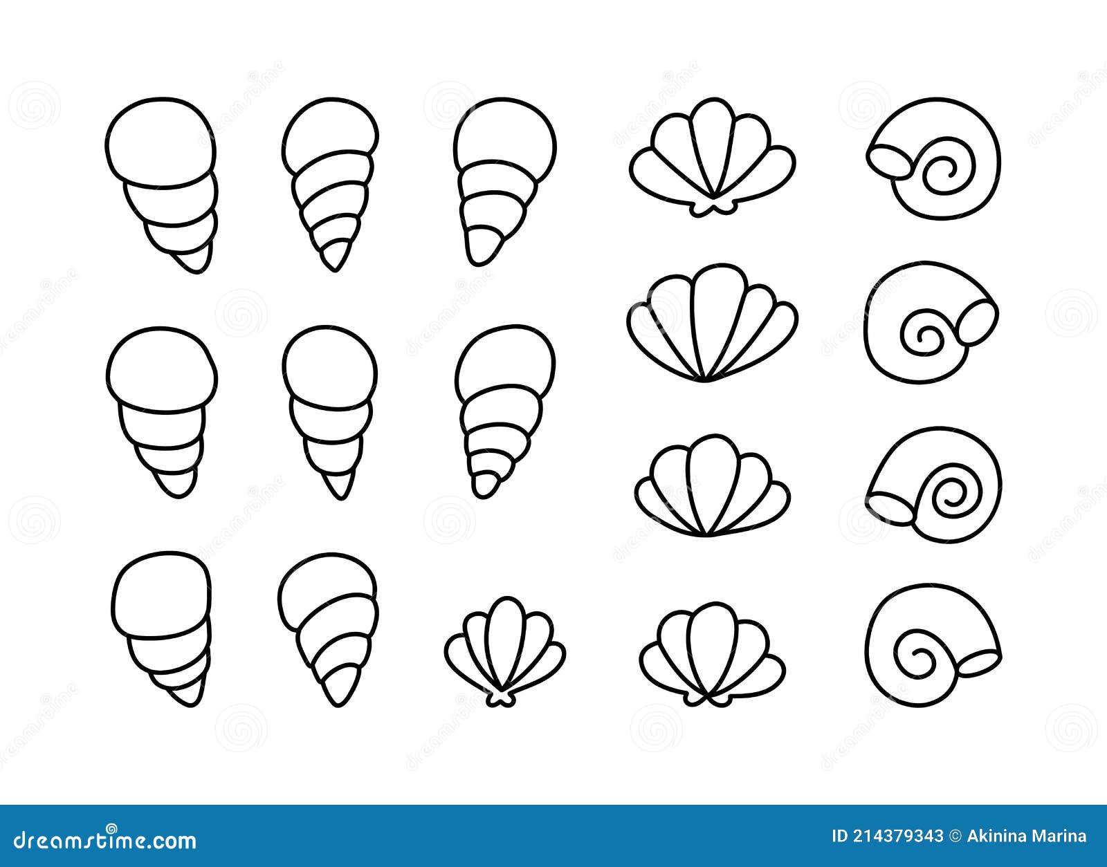 Seashell Doodle.isolated Object On White Background, Coloring Book ...