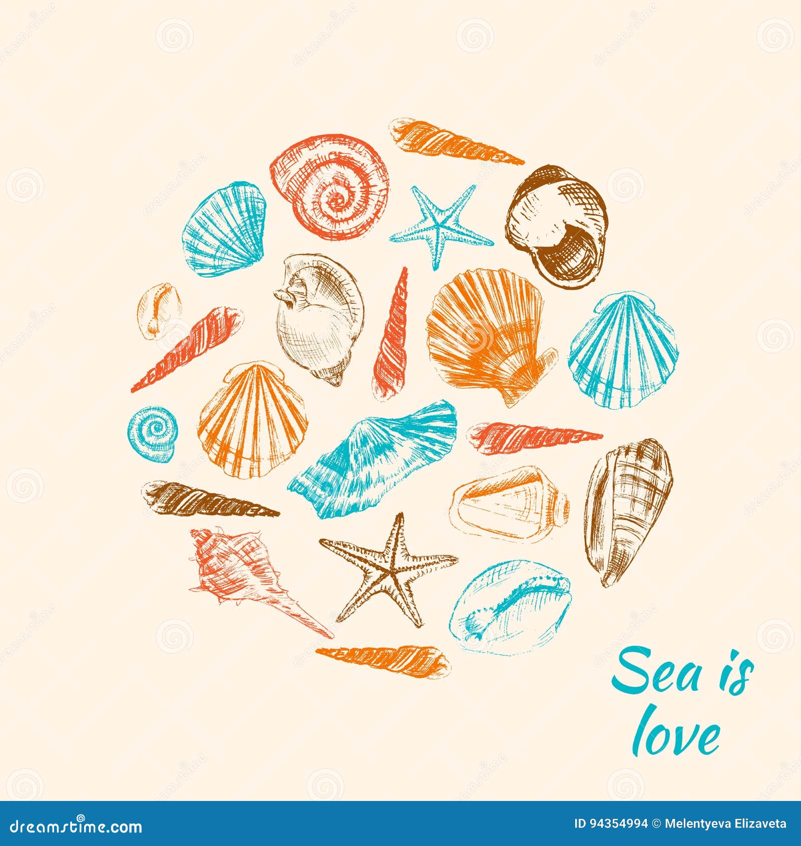 Seashell Hand Drawn Vector Etching Sketch Isolated on Light Background ...