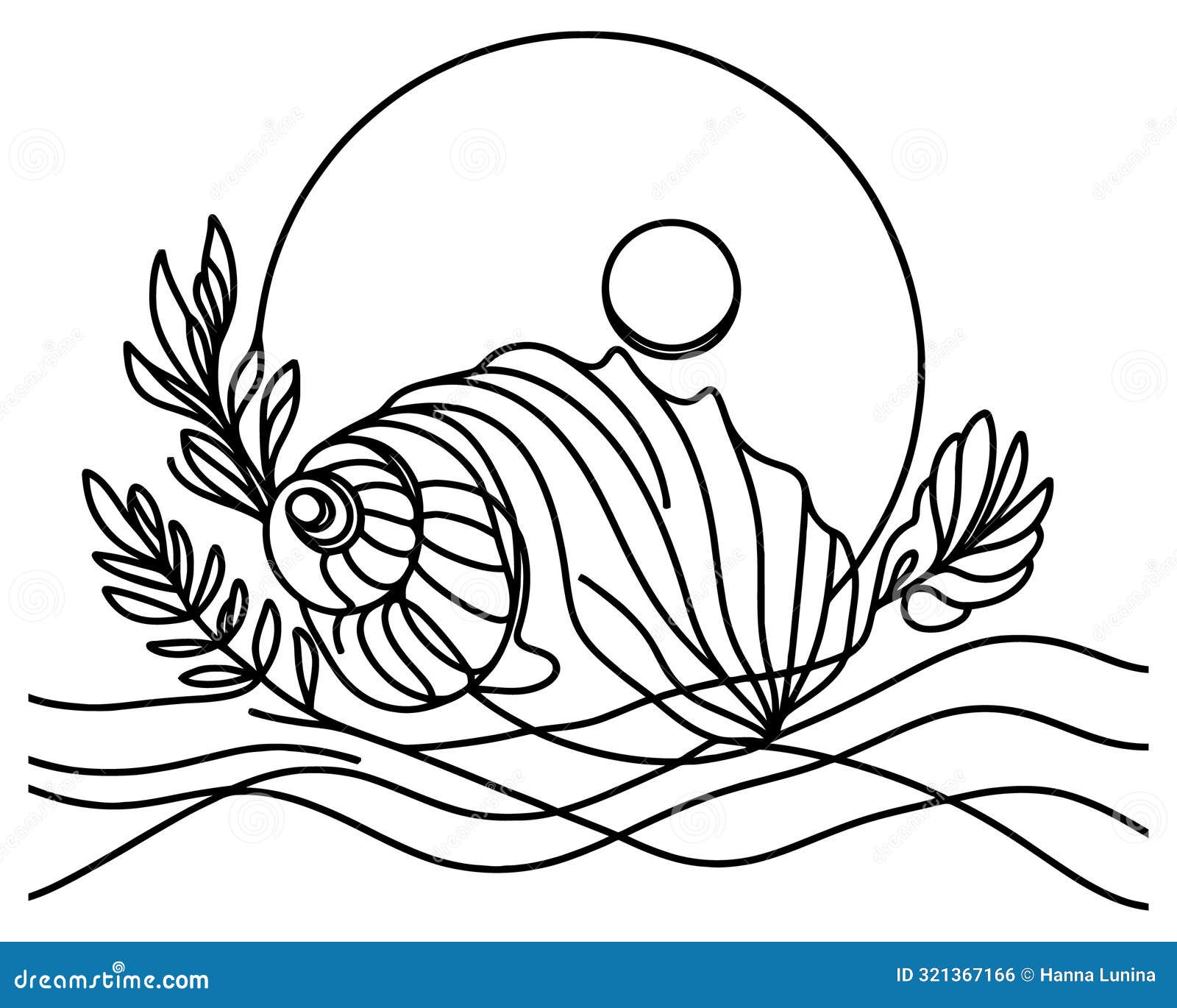 Seashell in One Continuous Line Style. Sea Snail Shell. Modern Simple ...