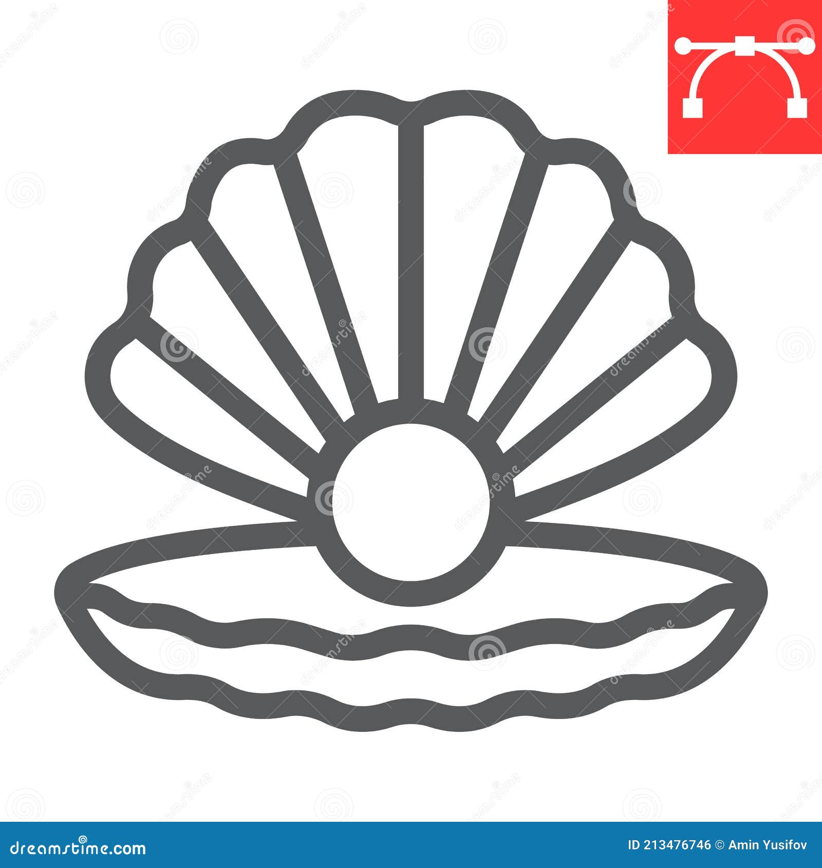 Seashell with Pearl Line Icon, Shell and Ocean Animals, Open Seashell ...