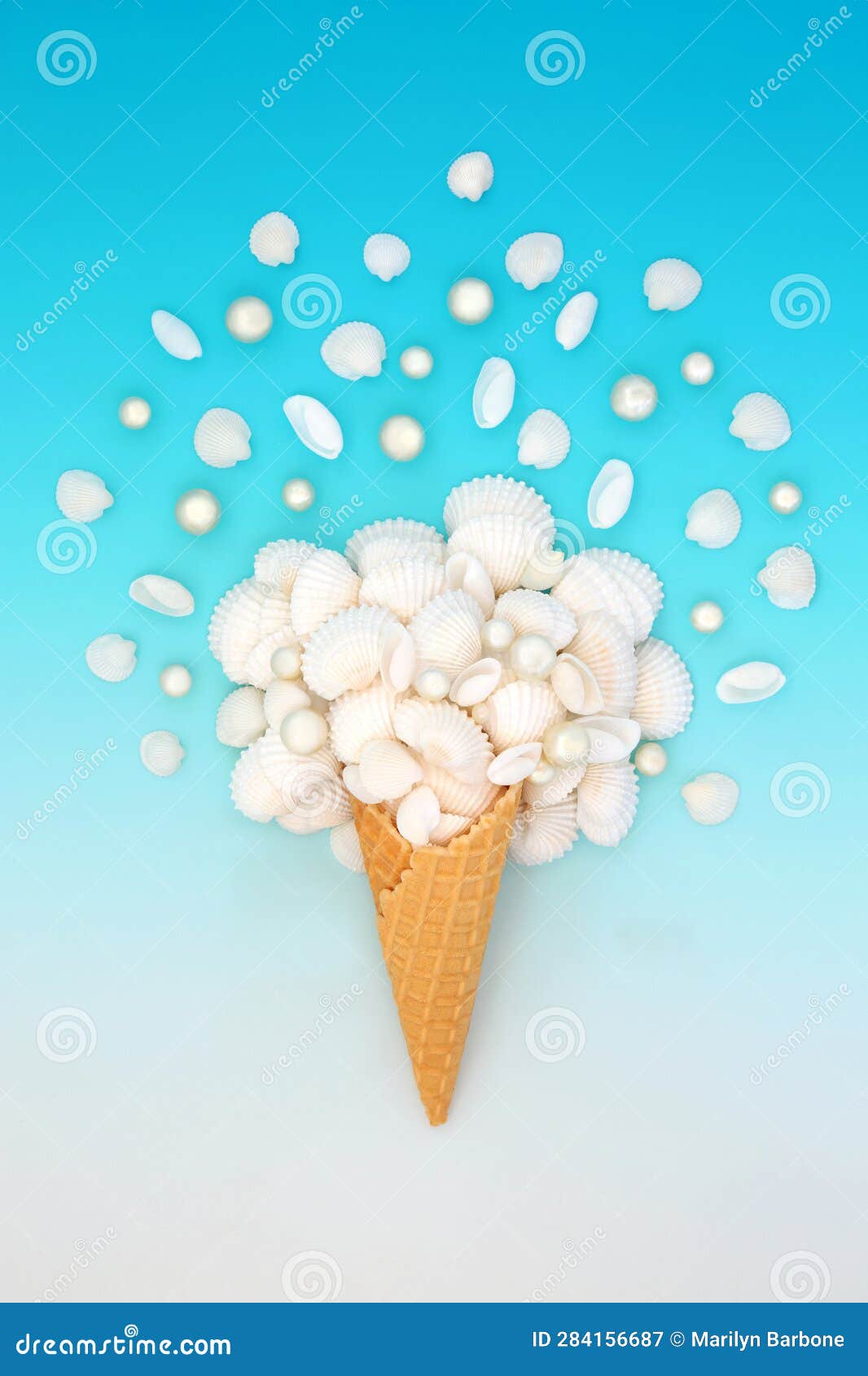 Seashell and Pearl Surreal Summer Ice Cream Cone Stock Image - Image of ...
