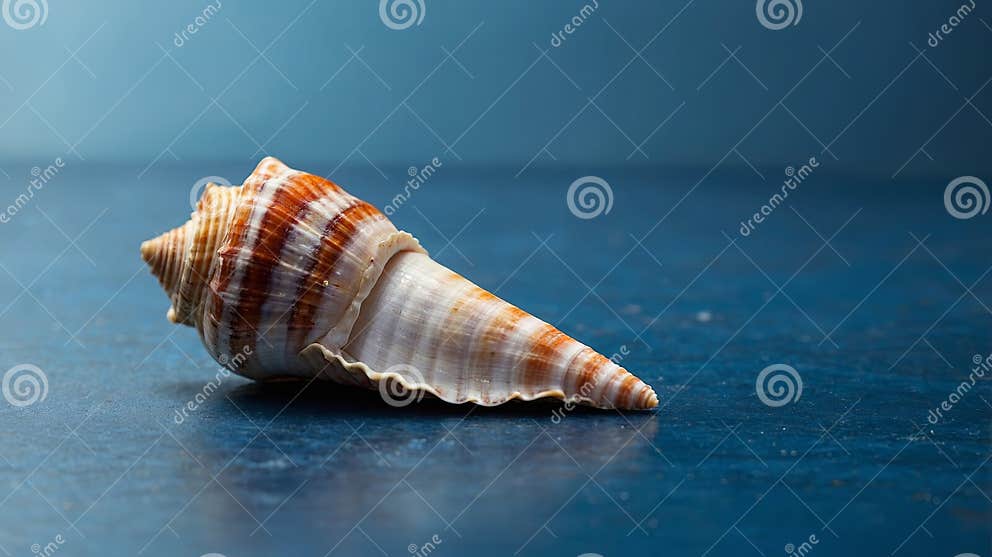 Seashell Placed on Blue Surface with Empty Space on the Left. Stock ...