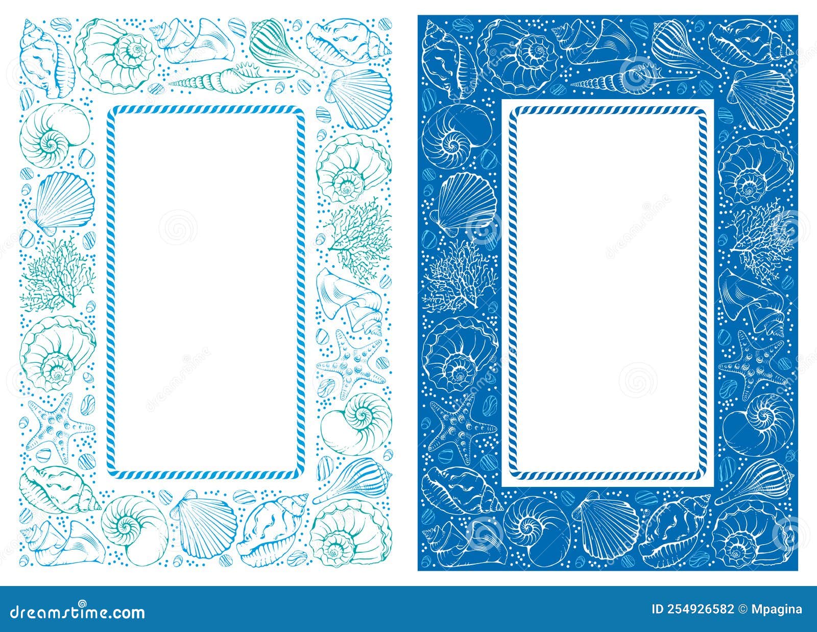 Seashell Rectangle Frame Set Stock Vector - Illustration of pattern ...
