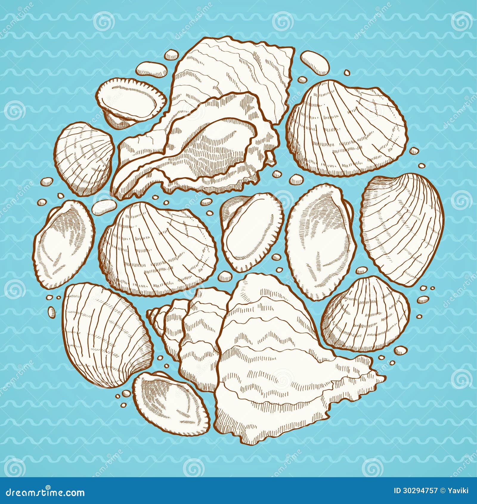 Seashell Round Icon Concept Isolated On Blue, Cartoon Vector ...