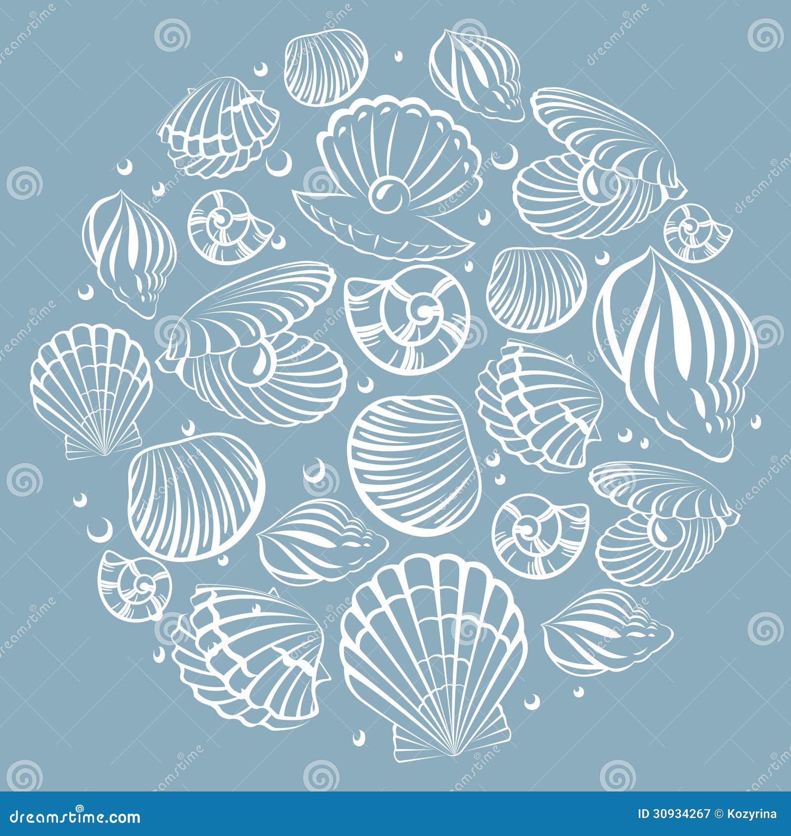 Seashell Round Icon Concept Isolated On Blue, Cartoon Vector ...