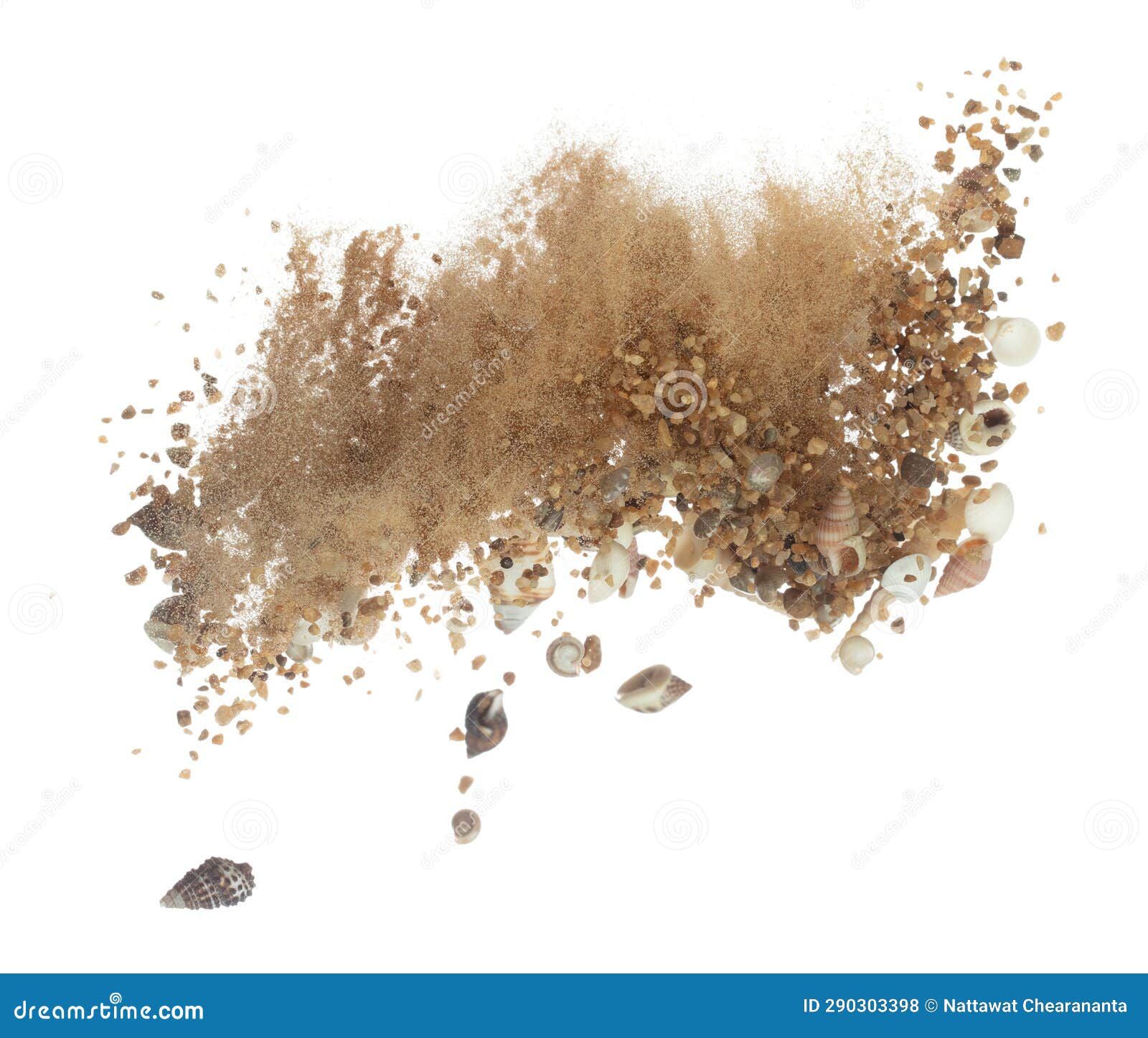 Seashell Sand Fall Splashing in Air. Sea Shell Explosion Flying, Sand ...