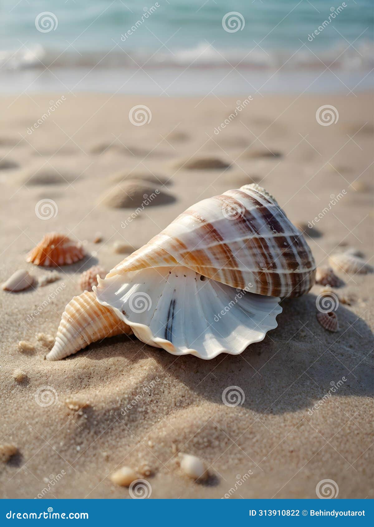 Seashell on Sandy Beach. a Close-up of a Conch Shell Resting on the ...