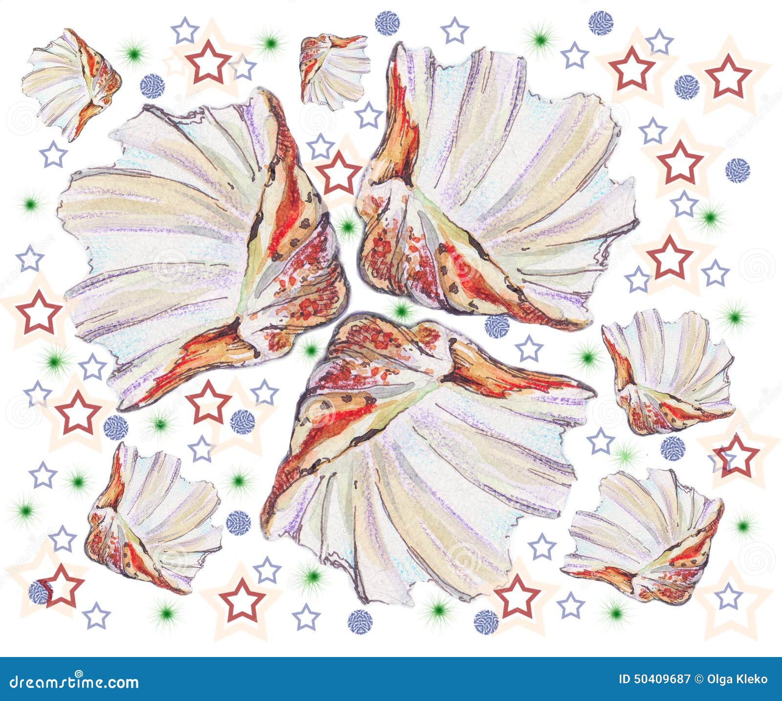 Seashell Sea, Alga, Watercolor Royalty-Free Stock Photo | CartoonDealer ...