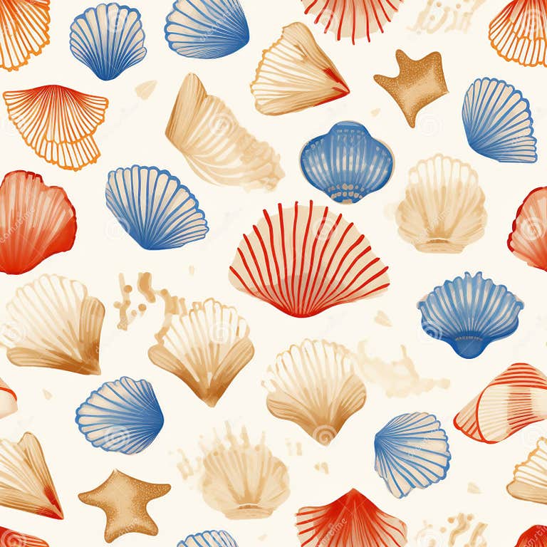 Seashell Seamless Pattern - Marine Repeat Vector Design with Retro ...