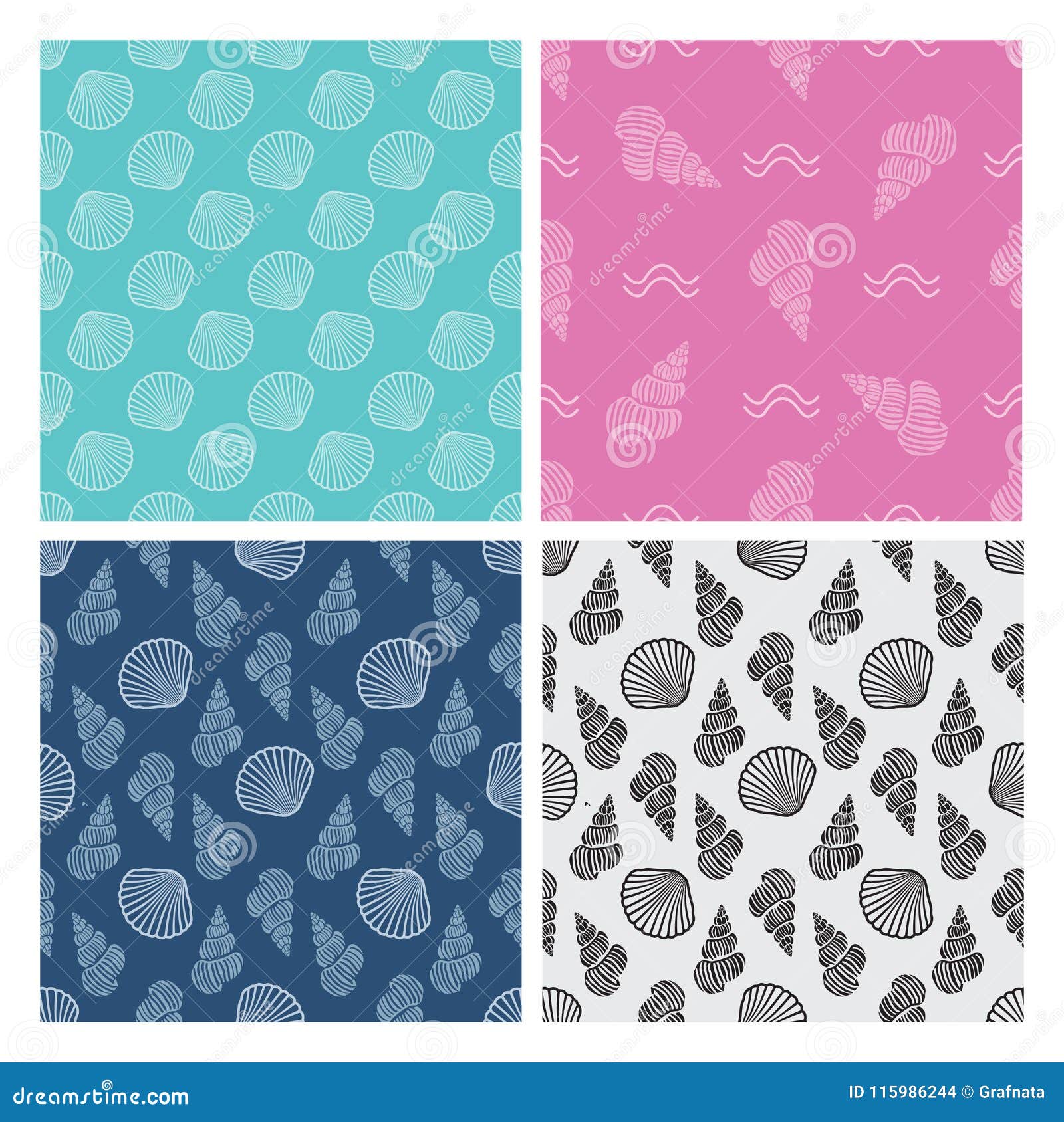 Trendy Seashell Seamless Pattern. Stock Vector - Illustration of vector ...
