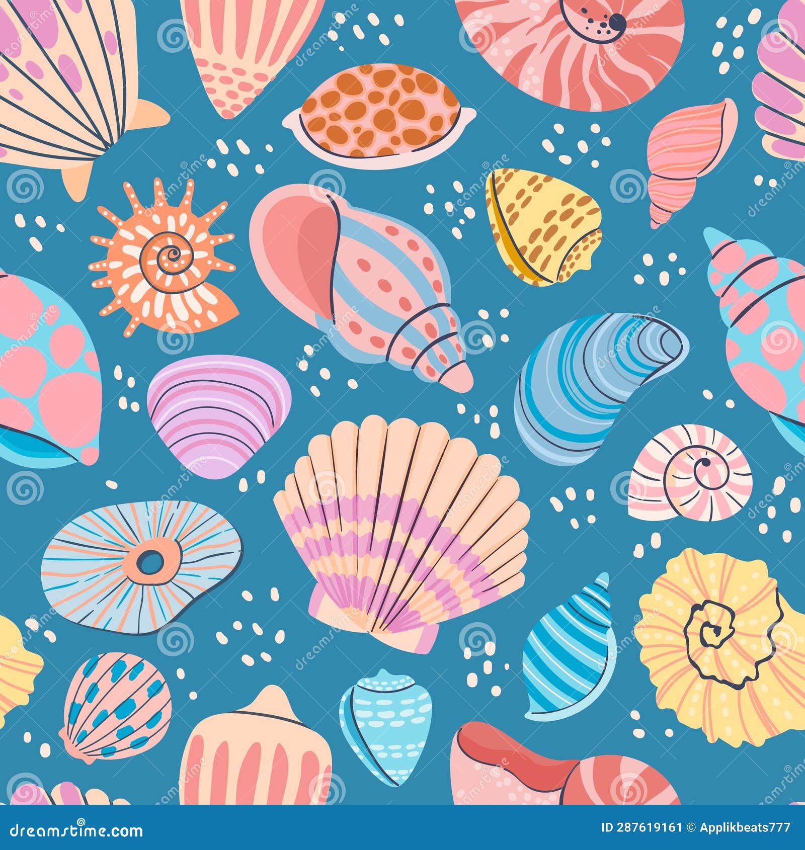 Seashell Seamless Pattern. Summer Ocean Print with Shells, Oysters ...