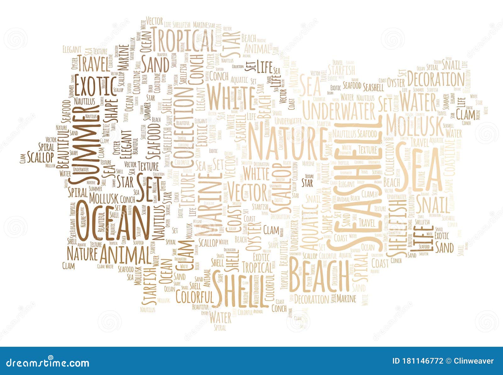 Seashell and Seashore Word Cloud Art Poster Illustration Stock ...