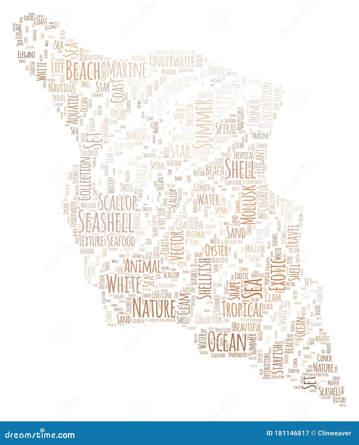 Seashell and Seashore Word Cloud Art Poster Illustration Stock ...