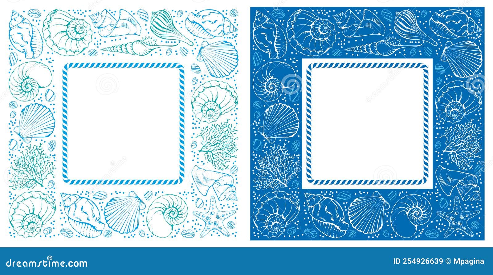 Seashell Square Frame Set stock vector. Illustration of hand - 254926639