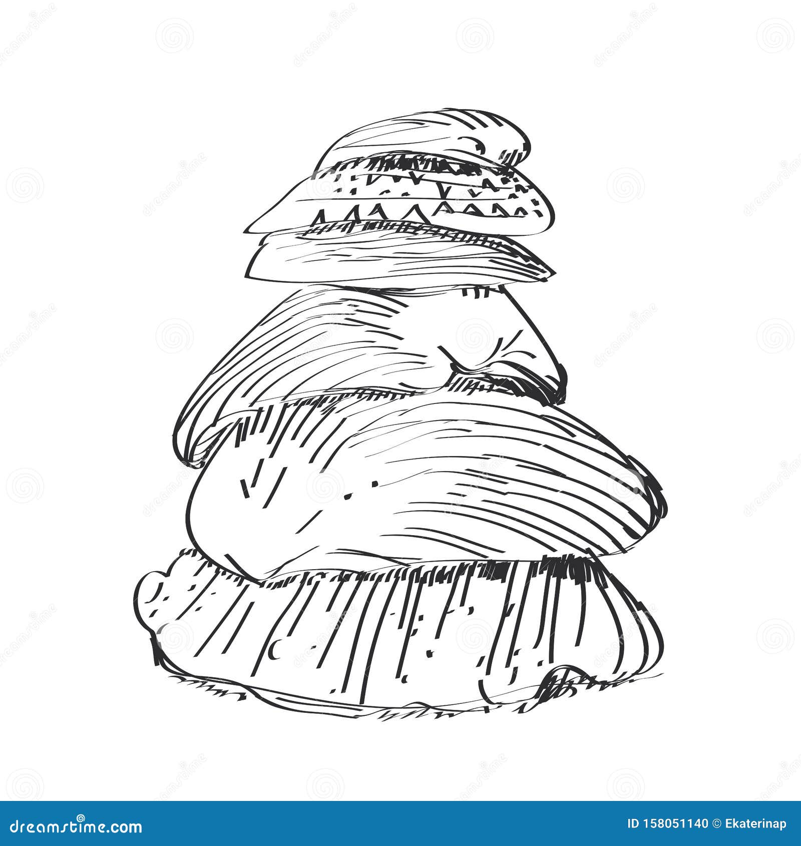Seashell Stack, Pyramid Sketch, Black Contour Isolated On White ...