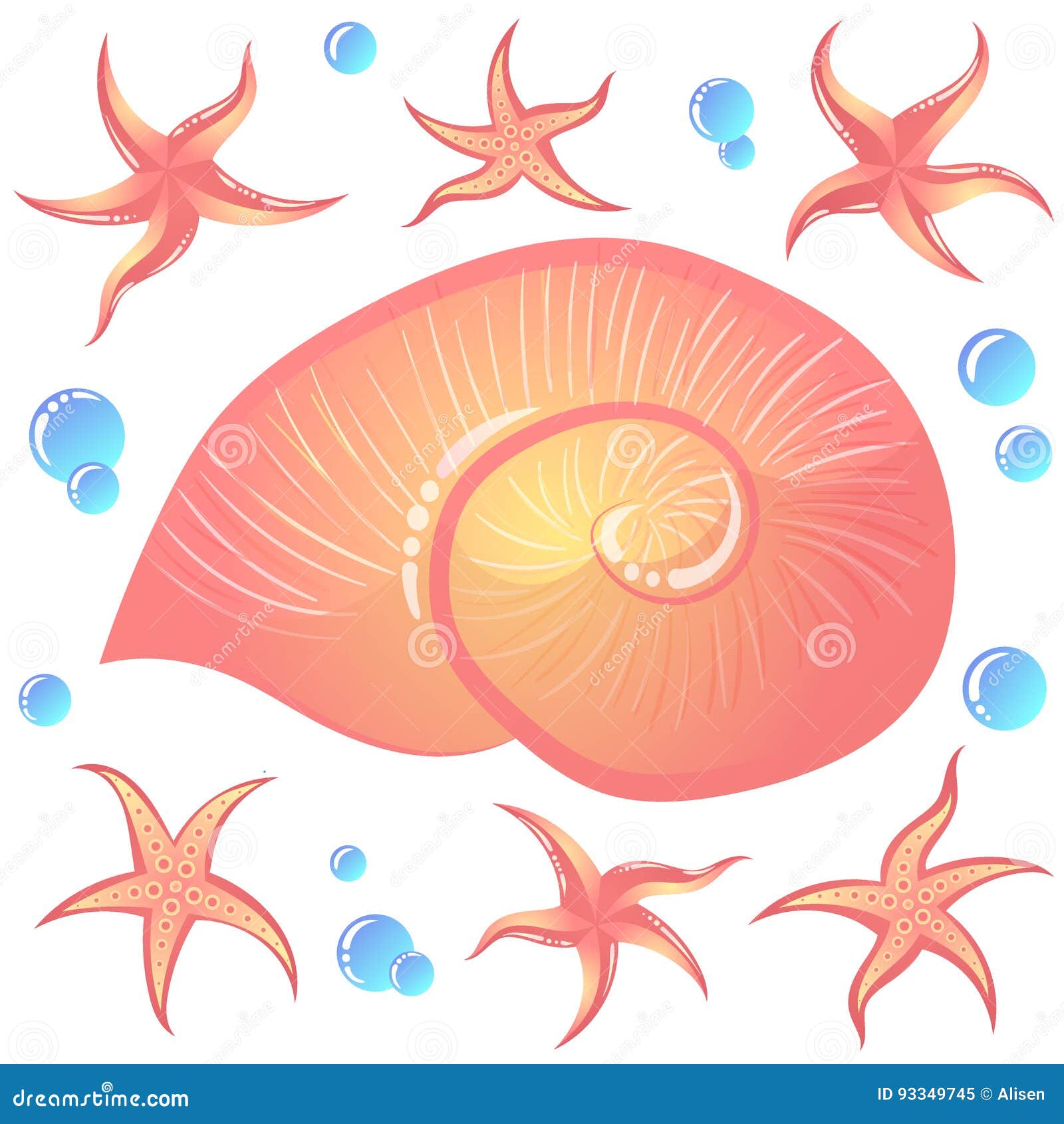 Seashell and Starfish Set. Vector Marine Collection. Stock Vector ...