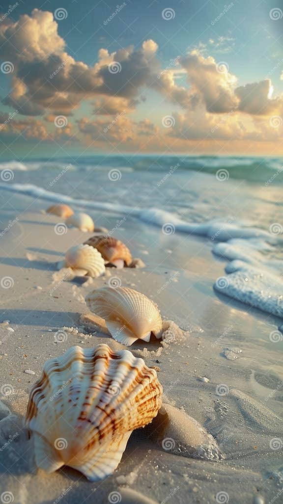Seashells on the Beach at Sunset Stock Image - Image of hour, peaceful ...