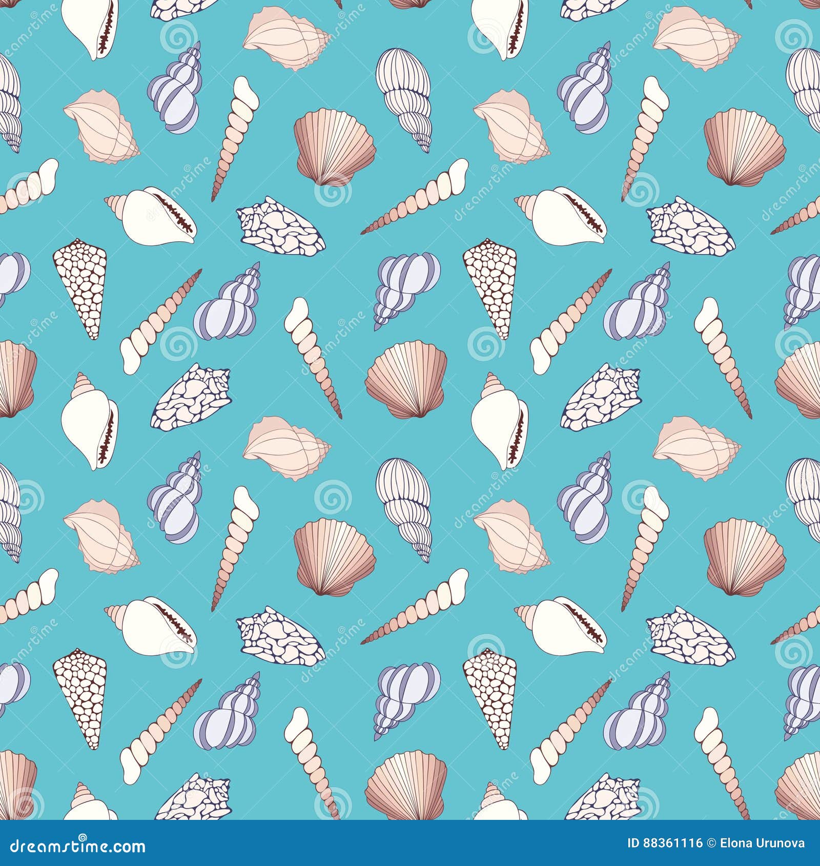 Seashells on a Blue Background Stock Vector - Illustration of vector ...