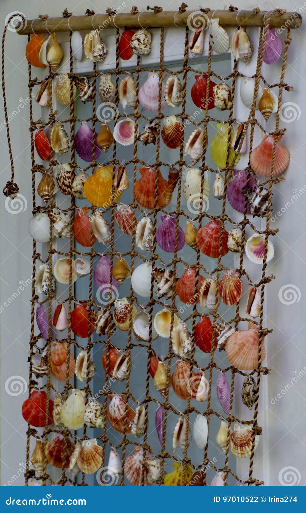 Seashells Decorative Curtain on a White Door Stock Photo - Image of ...