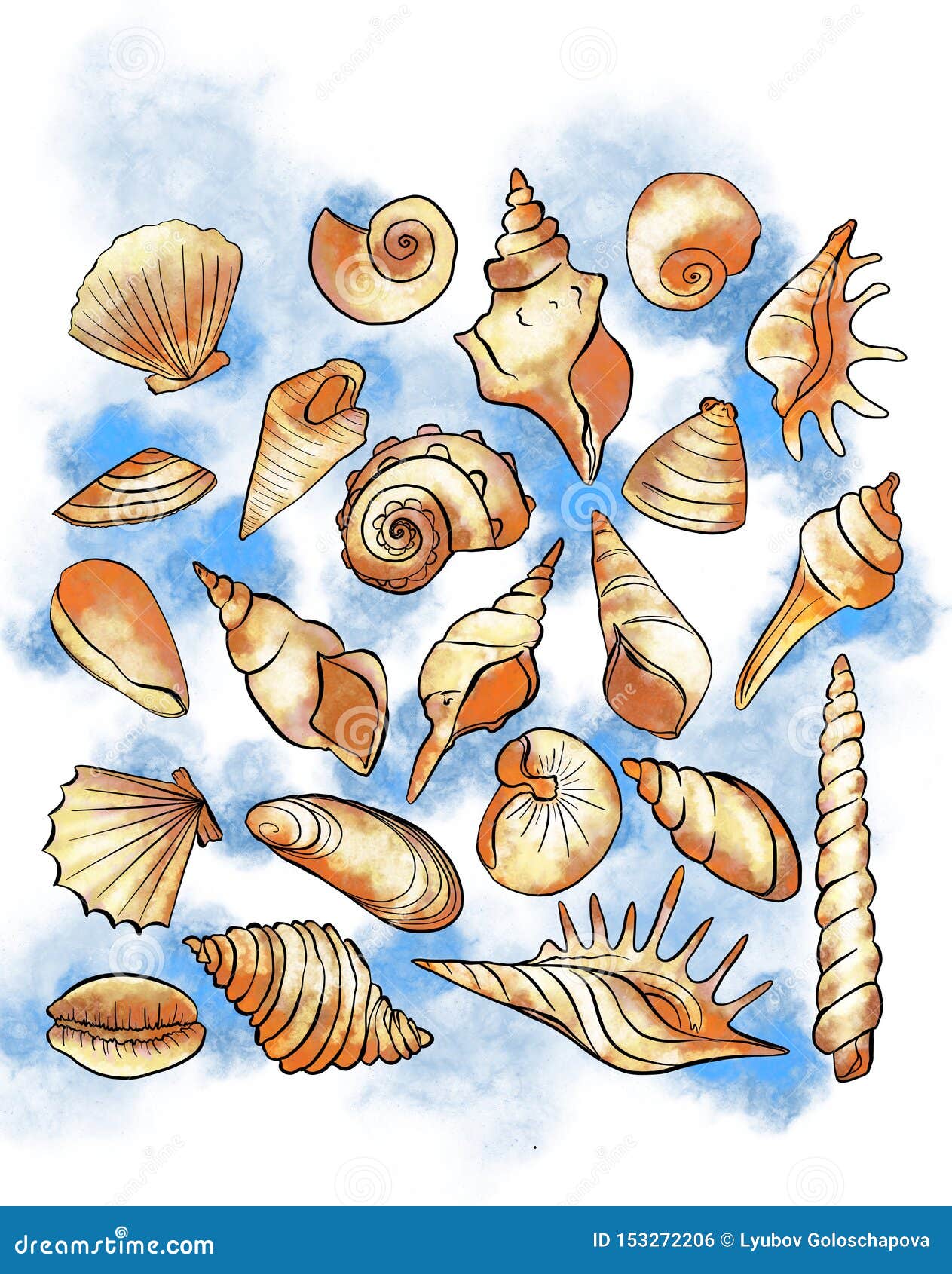 Gold Seashells of Different Shapes. Seashell Decoration Set on White ...