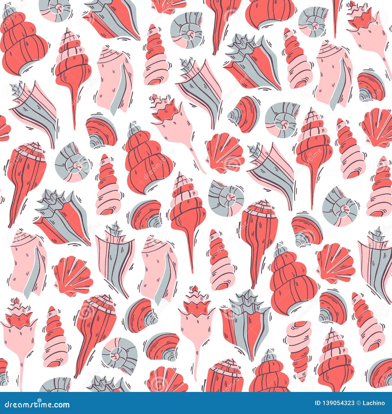 Seashells Drawn in Doodle Style on White Background. Ocean Seamless ...