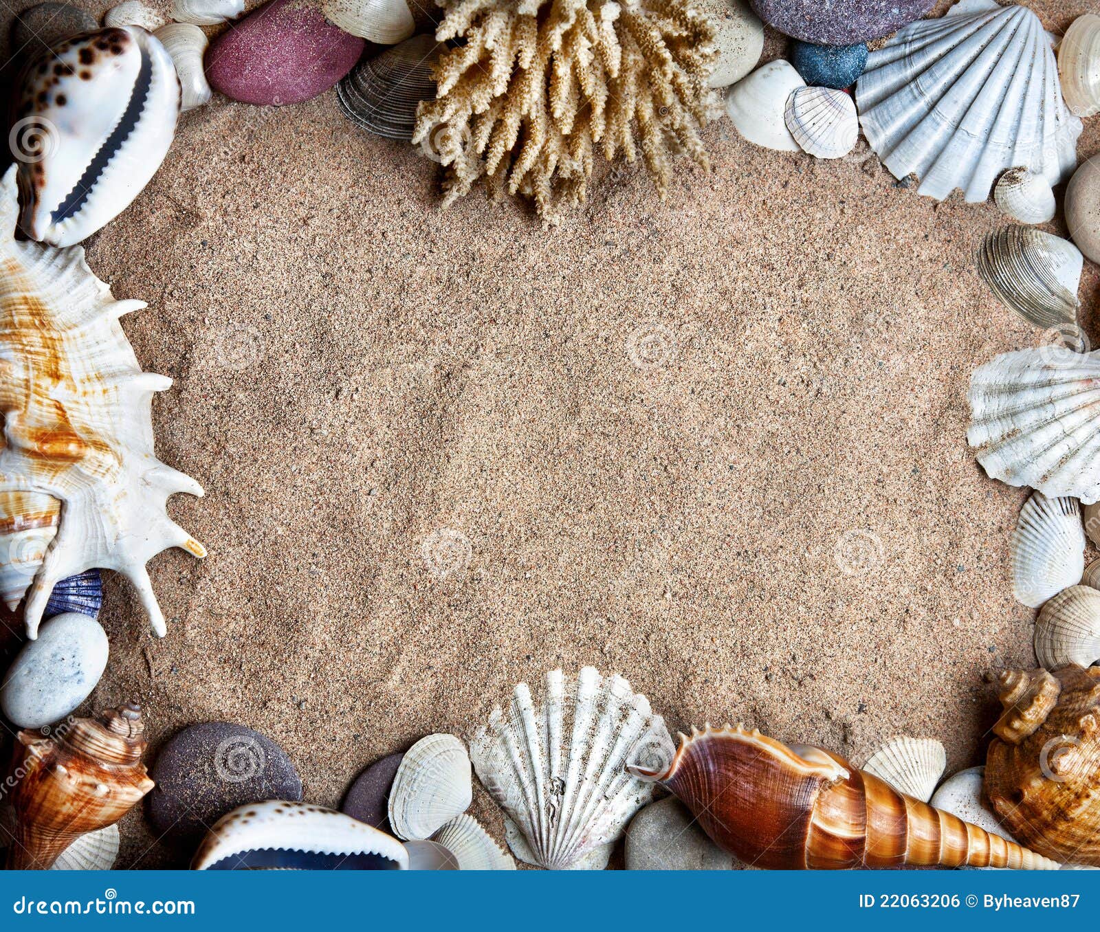 Seashells Frame on the Beach Stock Photo - Image of happy, journey ...